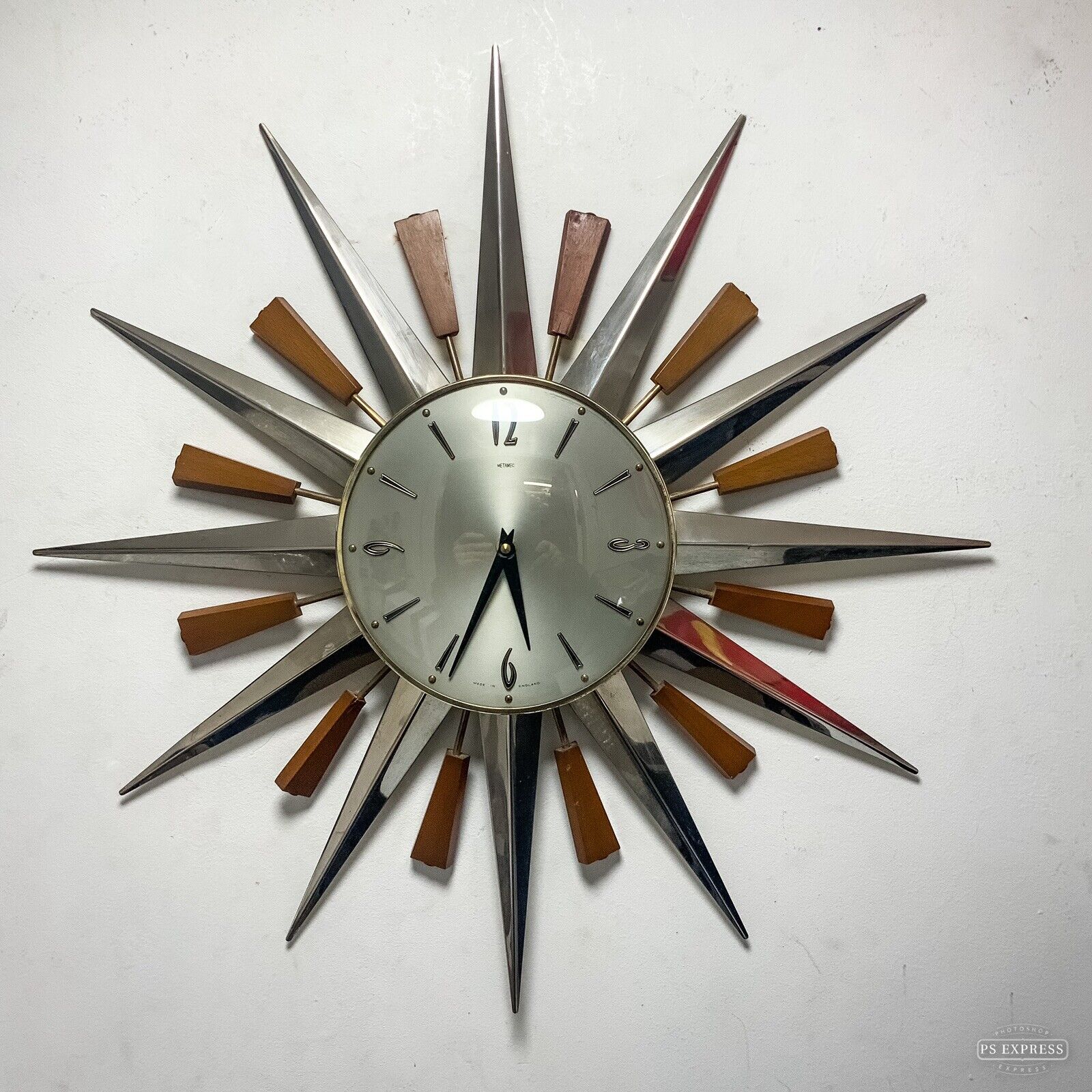 Metamec Sunburst Wall Clock. Retro Starburst Clock 60s New Movement 60 ...